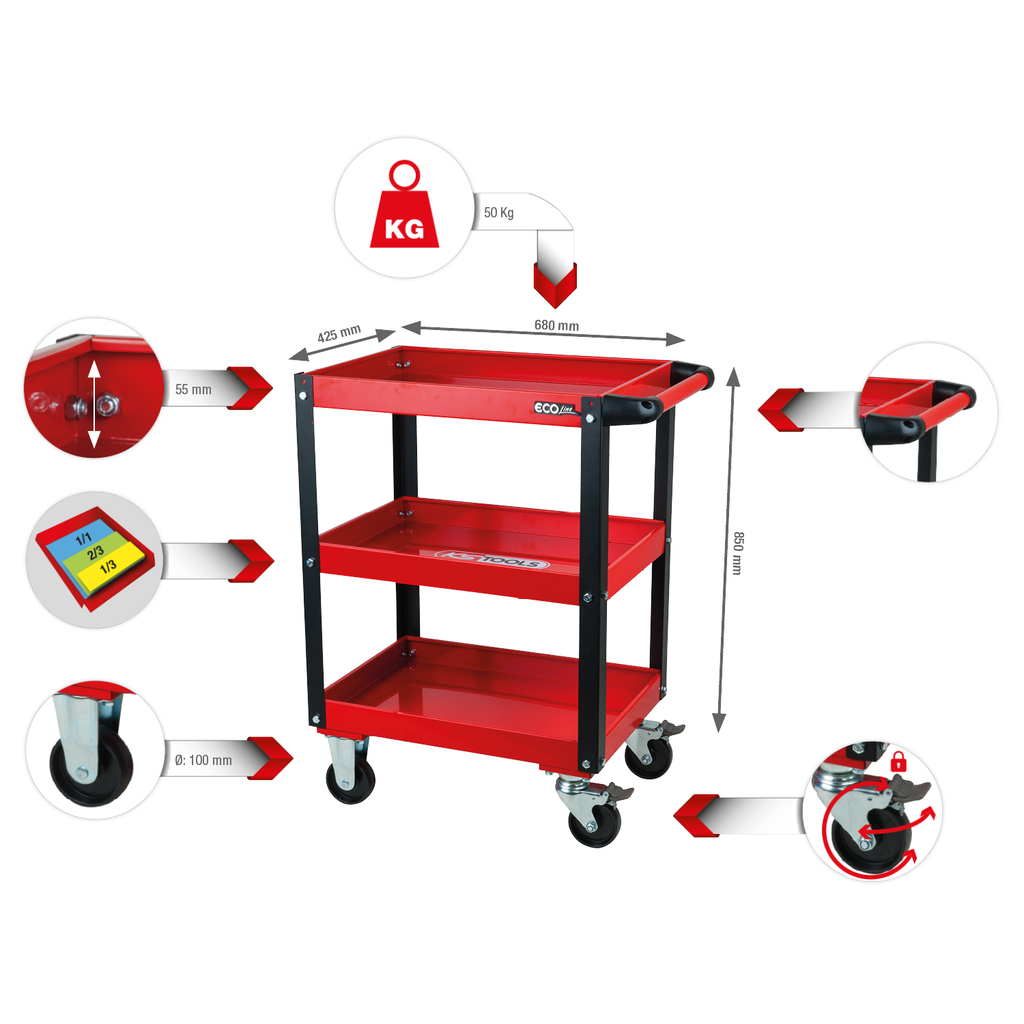 ECOline Workshop service trolley, 850x680x425mm | Service trolleys ...