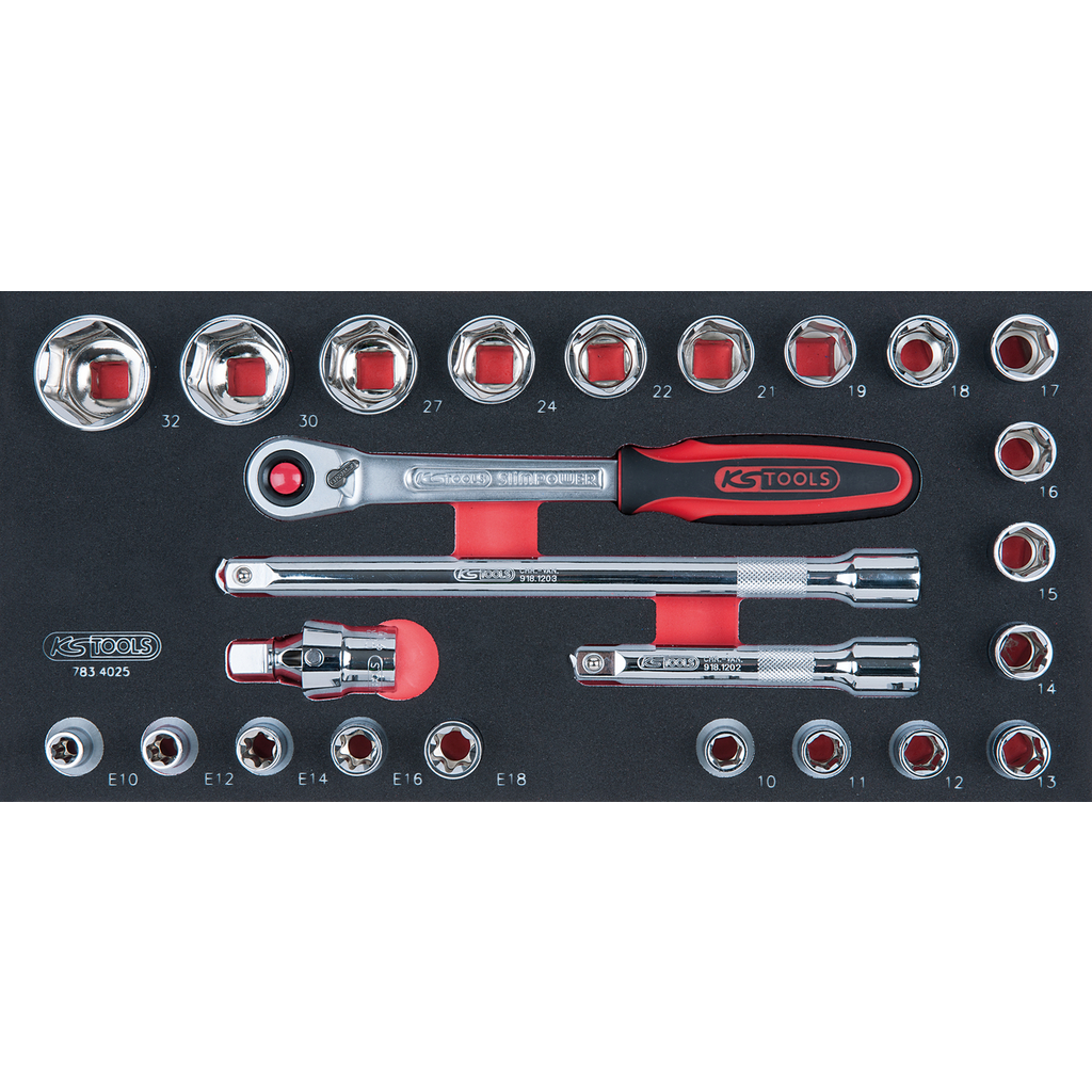 SCS CHROMEplus 1/2" Steckschlüssel-Satz, 25-tlg in 1/3 Systemeinlage ...