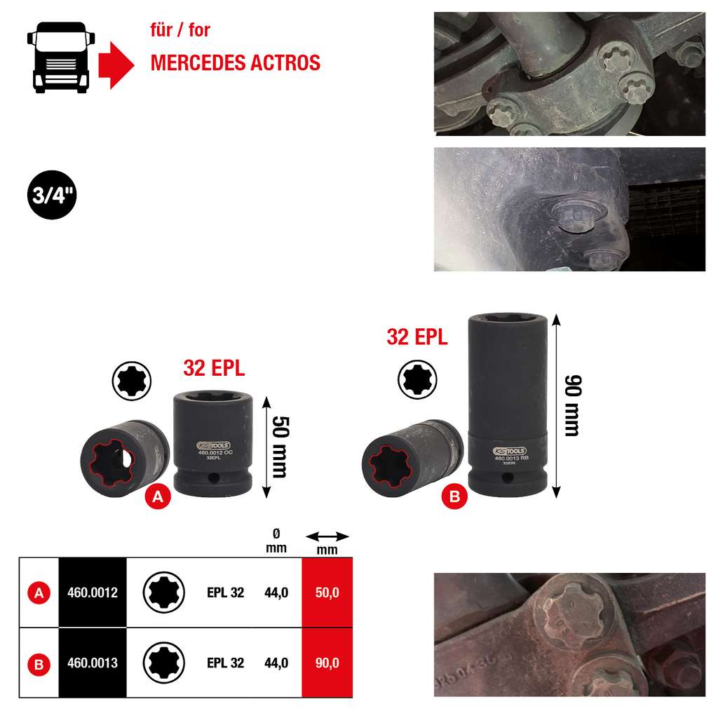 Torx-E-Plus socket for Mercedes, 32 EPL, 50mm long | Sockets for axle ...
