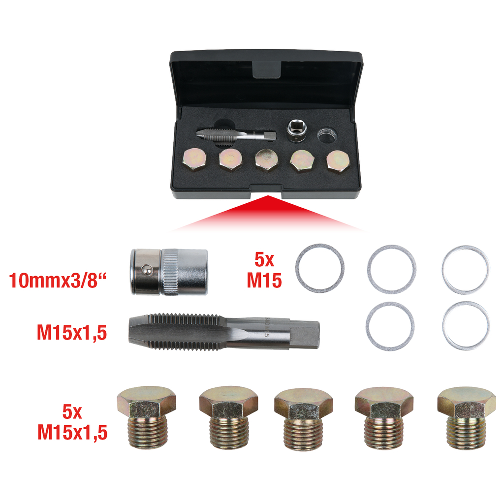 Oil sump drain plug repair kit, 12 pcs M15 x 1,5 | Oil sump drain plug ...