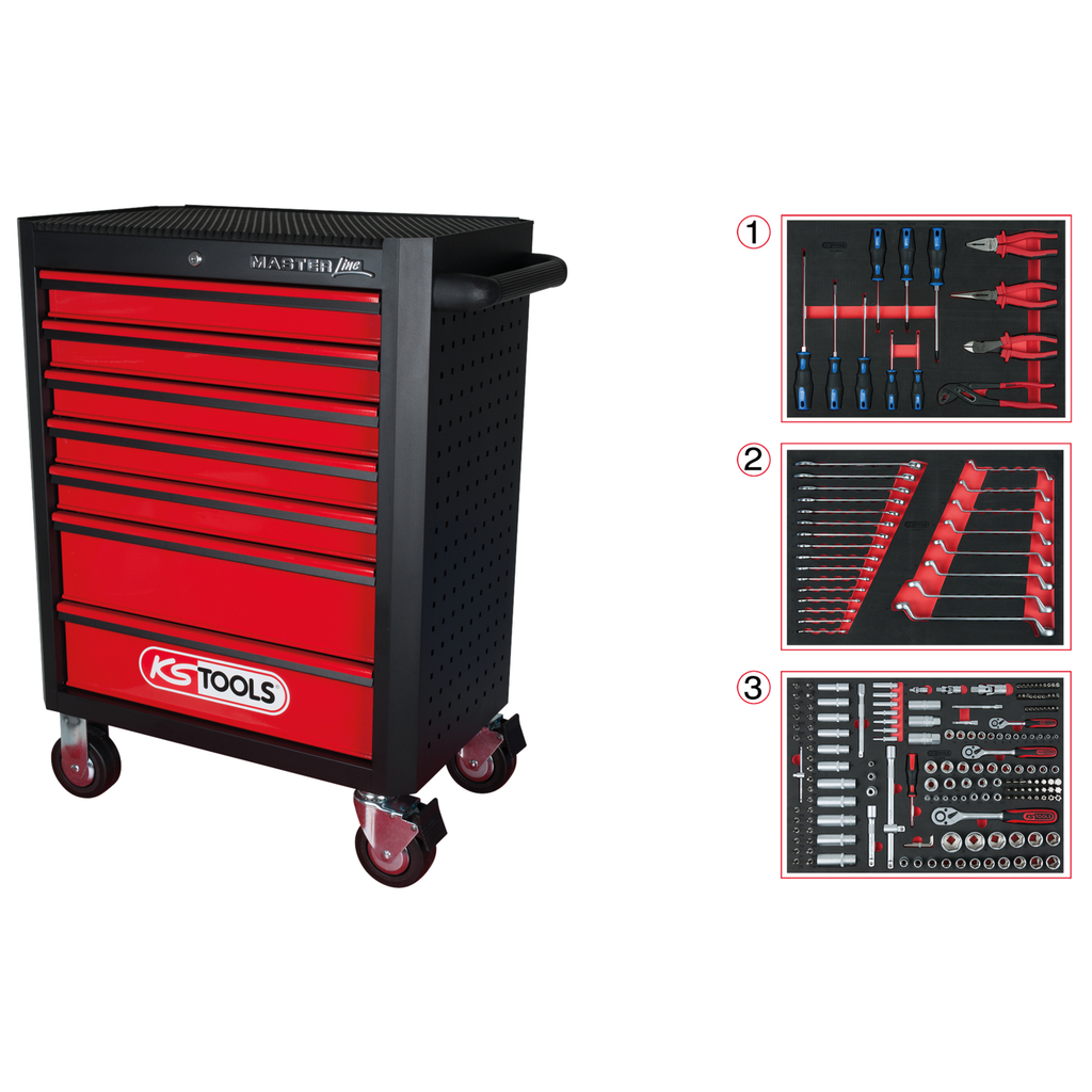 MASTERline BLACK/RED toolbox with seven drawers and 215 premium tools ...