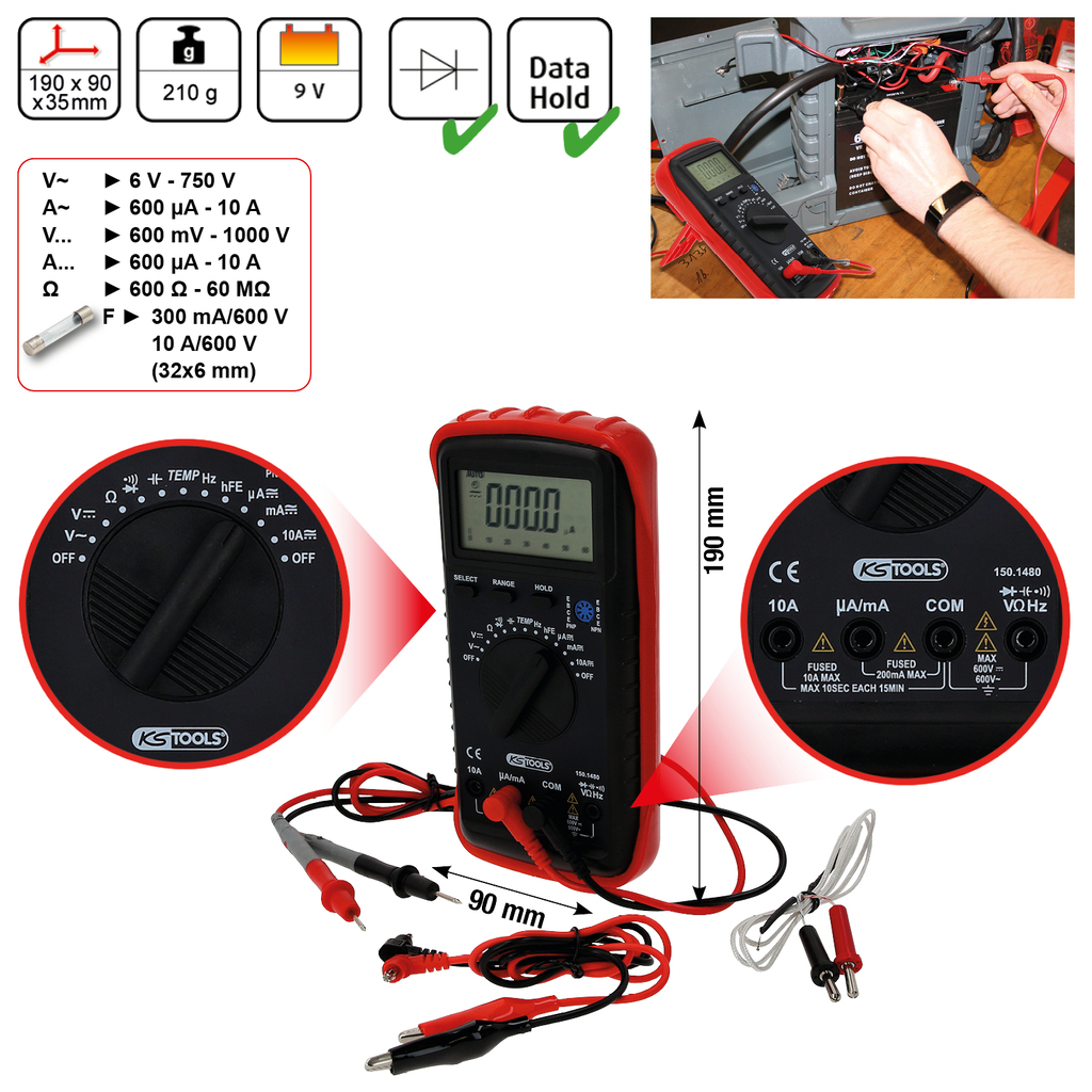 Digital Multimeter inkl. Prüfspitzen und Krokodilklemmen | Multimeter ...