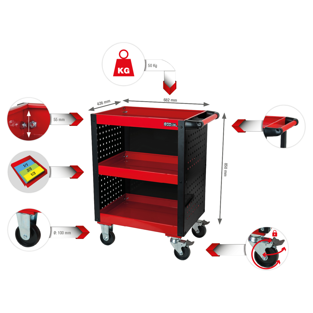 ECOline Workshop-Service Trolley with Perforated Plate Cover | Storage ...