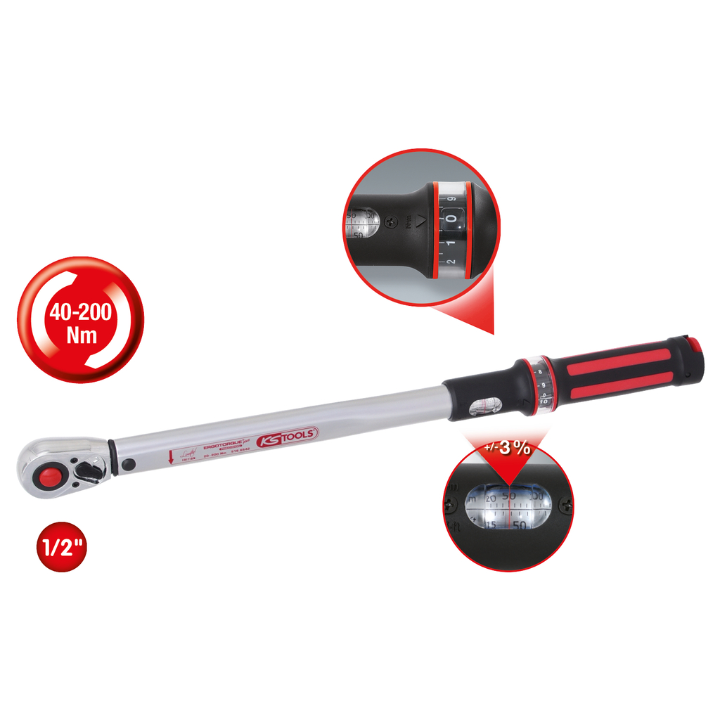 1/2" ERGOTORQUE®precision torque wrench with reversible ratchet head ...