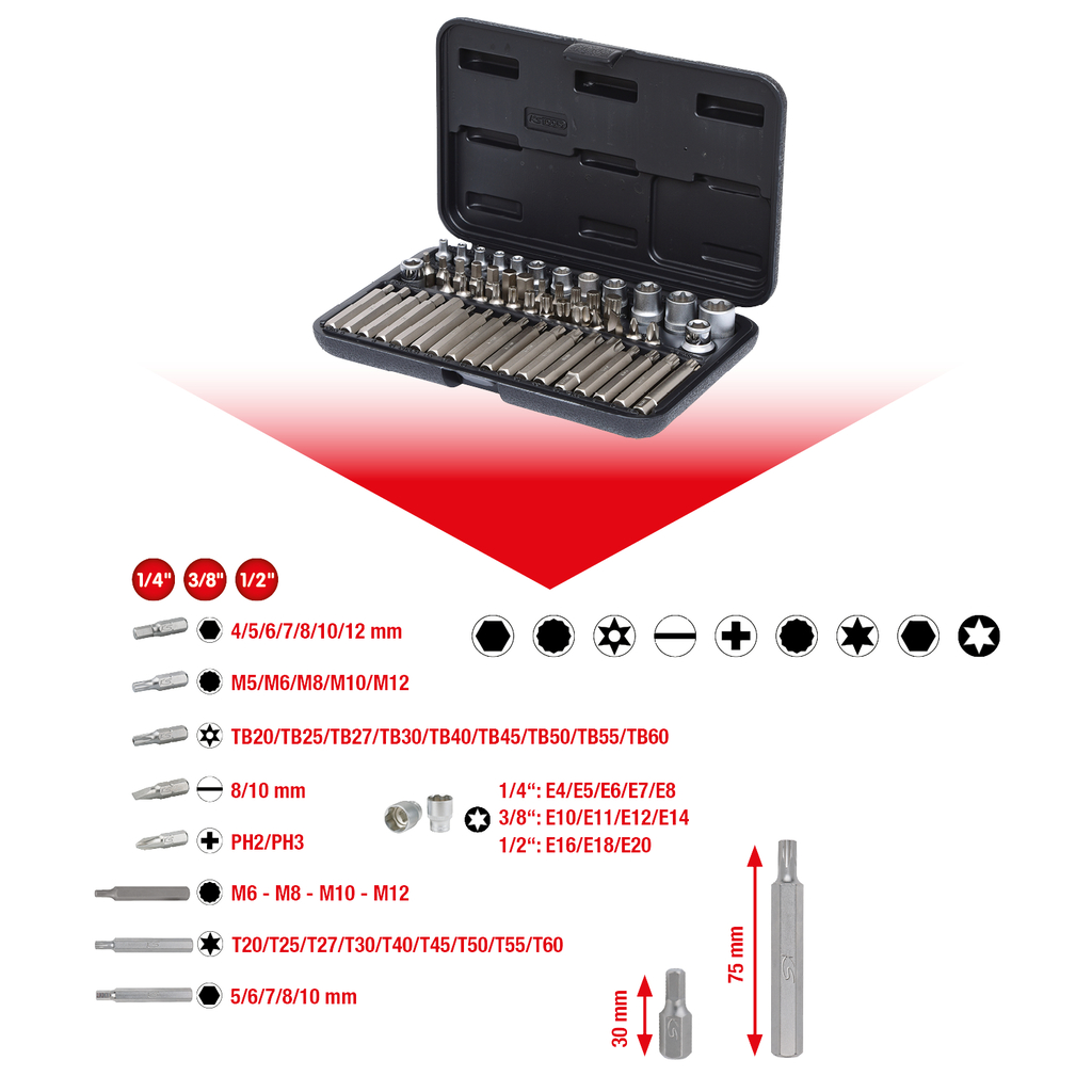 1/4"+3/8"+1/2" Torx Socket and bit set, 57 pcs | 10 mm Classic Bit Sets ...