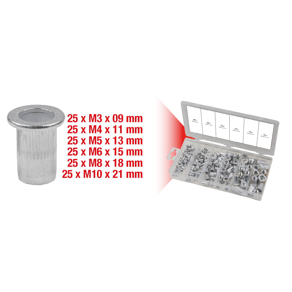 Surtido de remaches de rosca de aluminio, M3x9mm-M10x21mm, 150 pzs ...